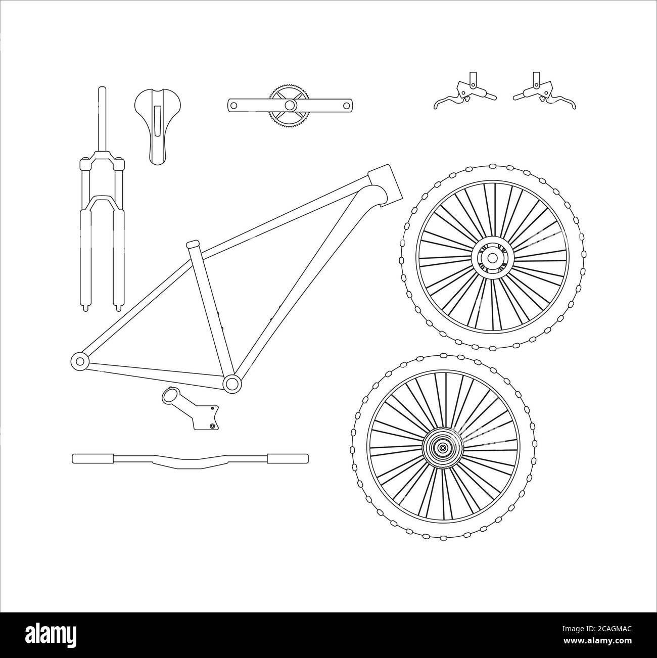 Mountain bike parts isolated on a white background Stock Photo - Alamy