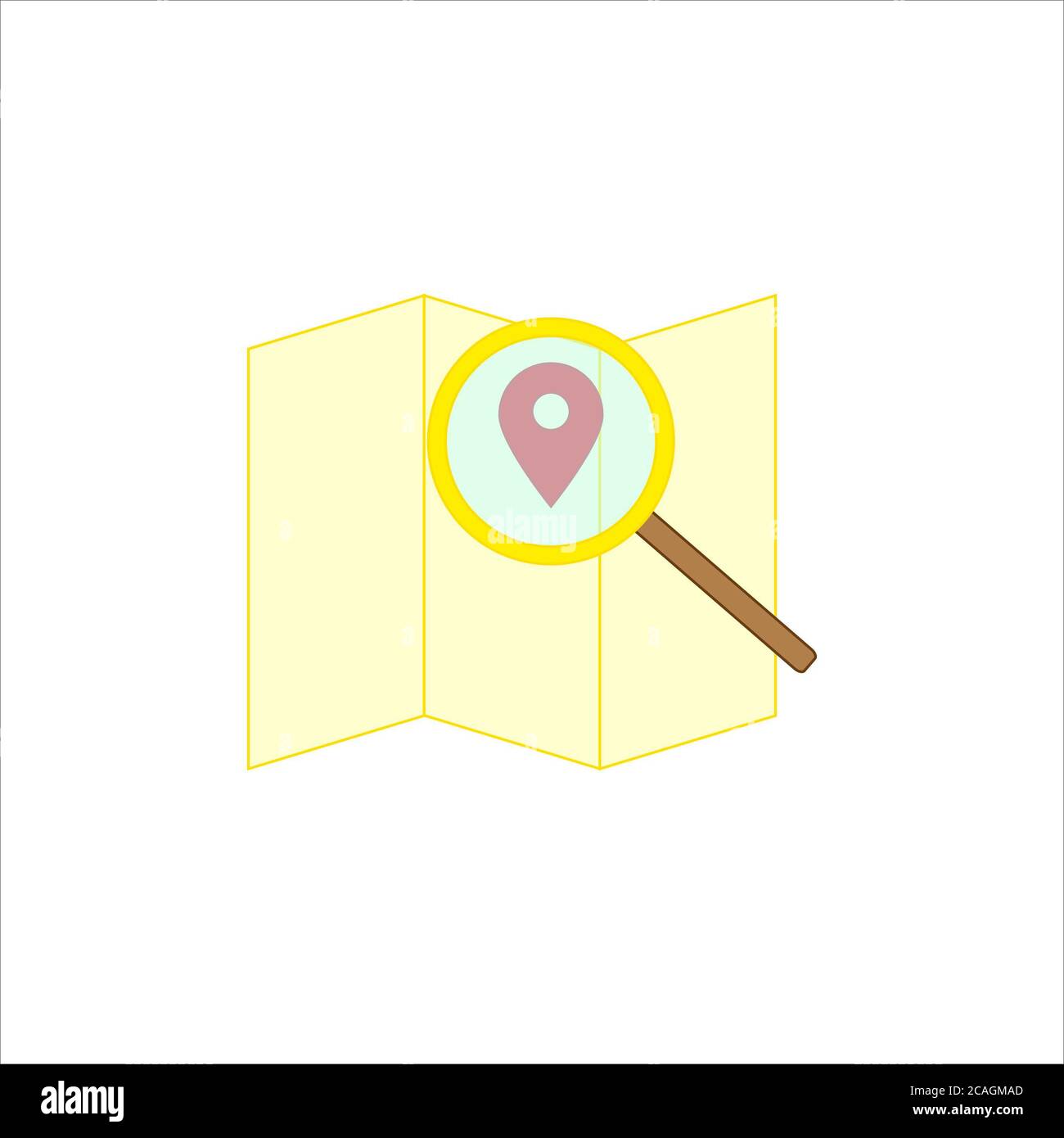 Illustration of a magnifier with the location icon on a map isolated on ...