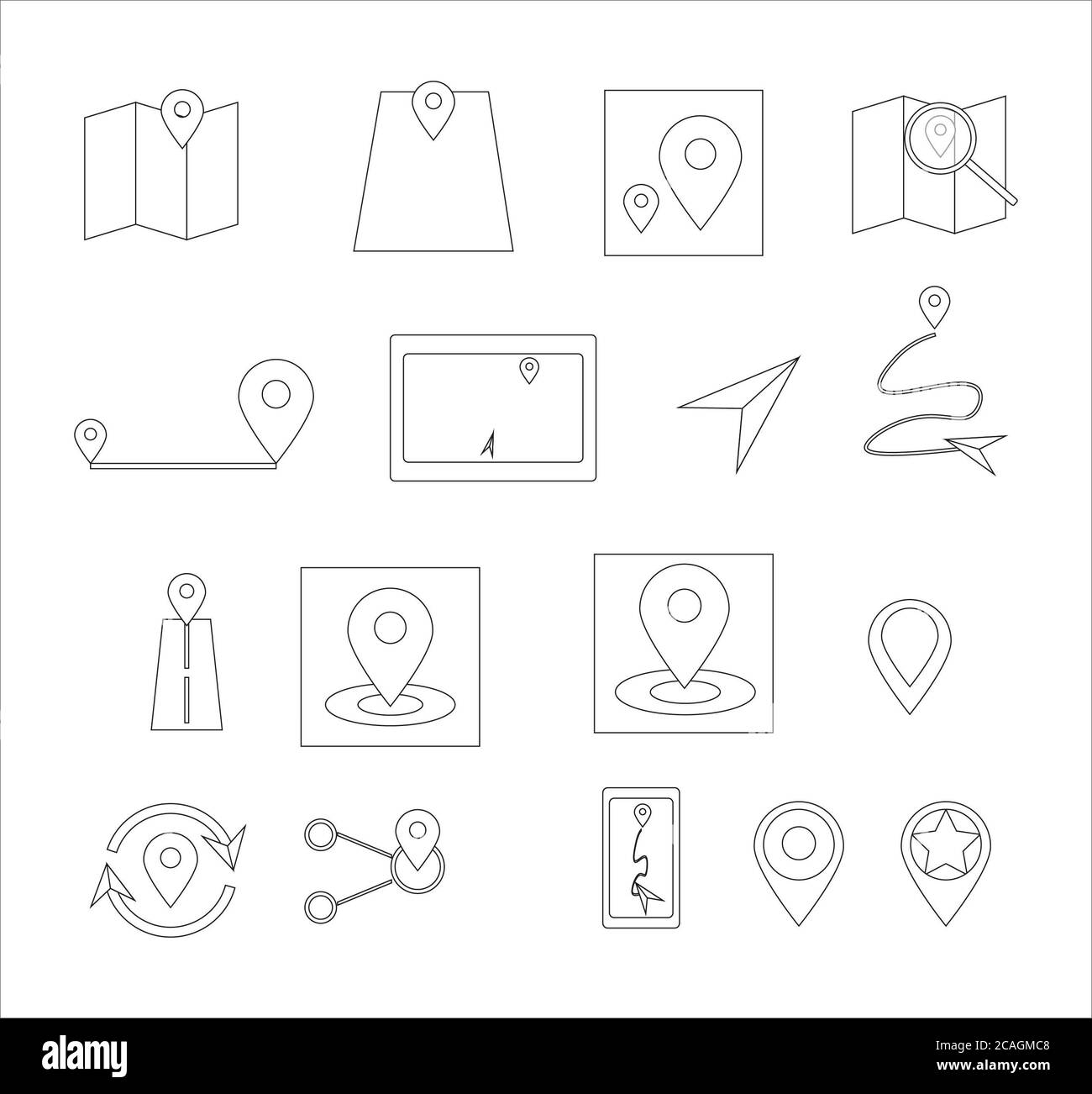Illustration of different location icons with maps isolated on a white ...