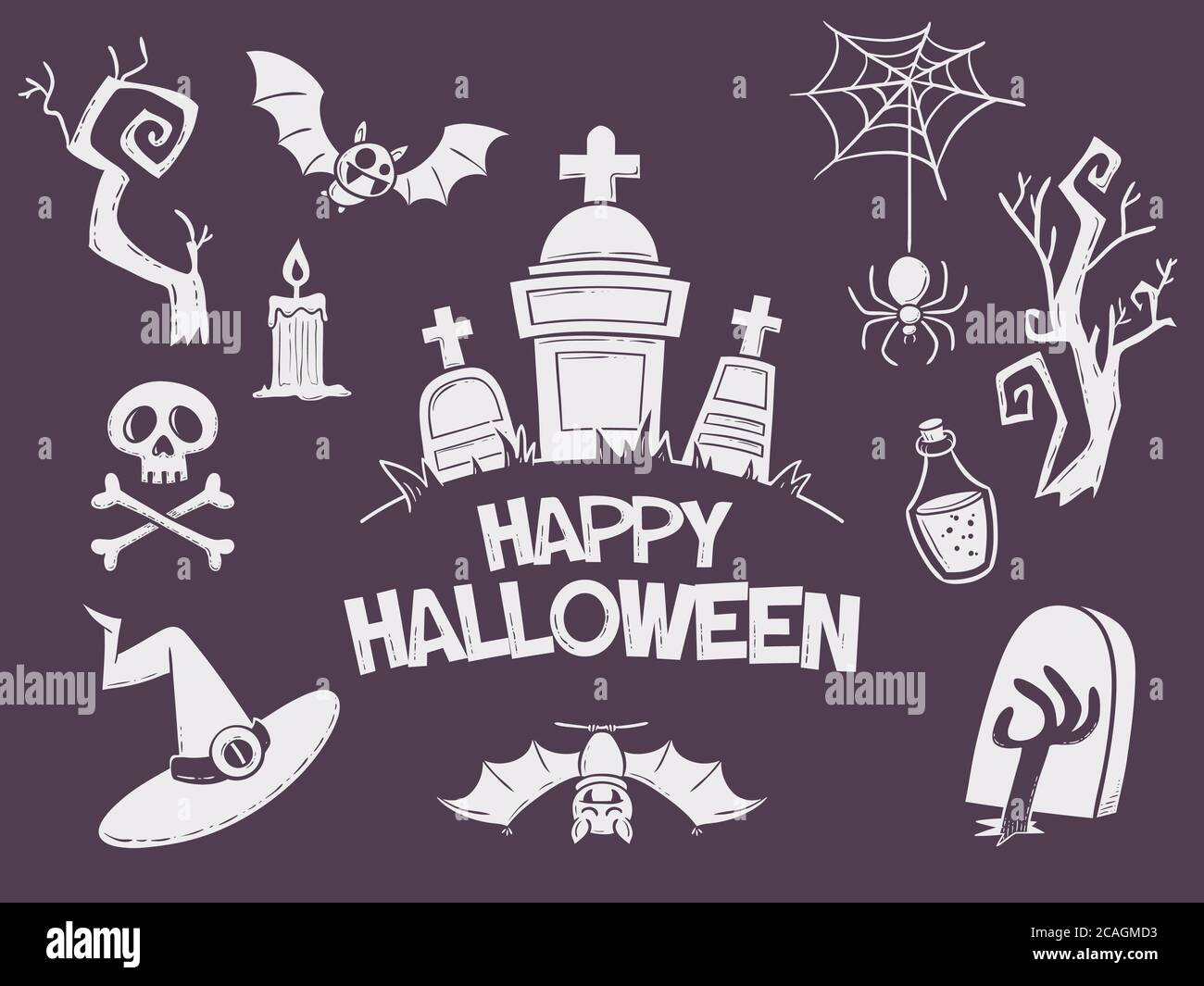 Halloween background with hand drawn halloween decoration elements ...