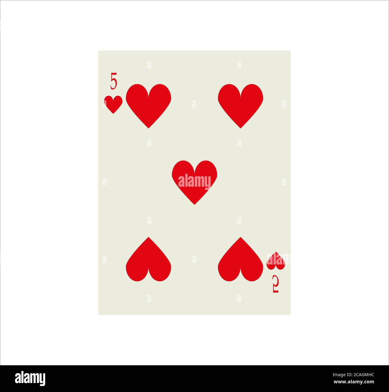Illustration of five of hearts playing card isolated on a white ...