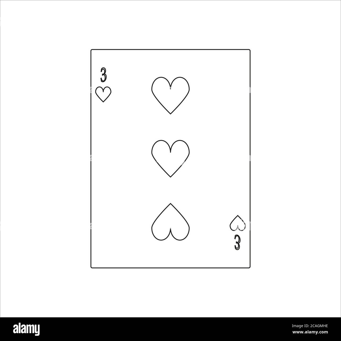 Illustration of three of hearts playing card isolated on a white ...