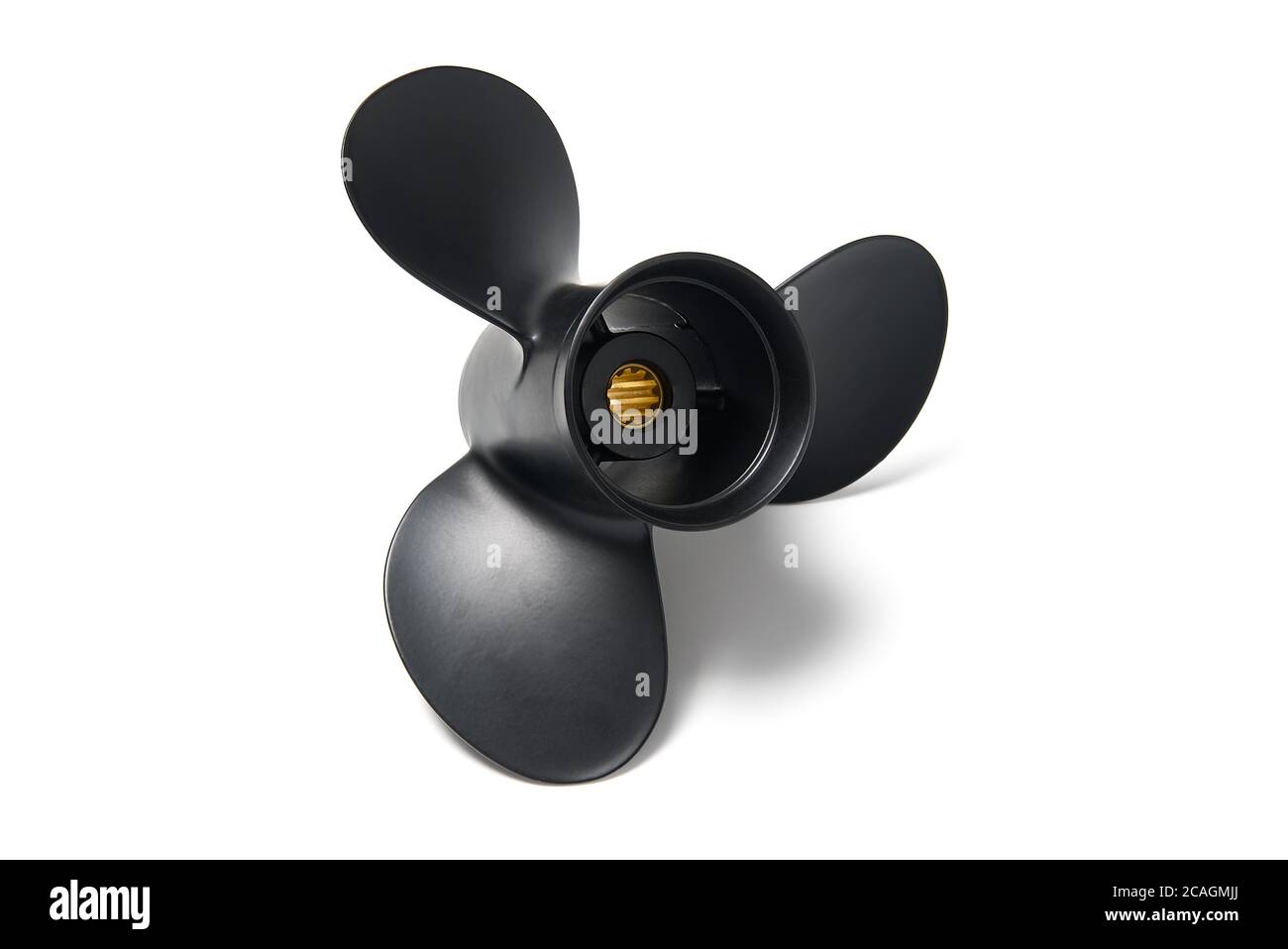 New black screw from a motor boat. three-bladed propeller. Isolated ...