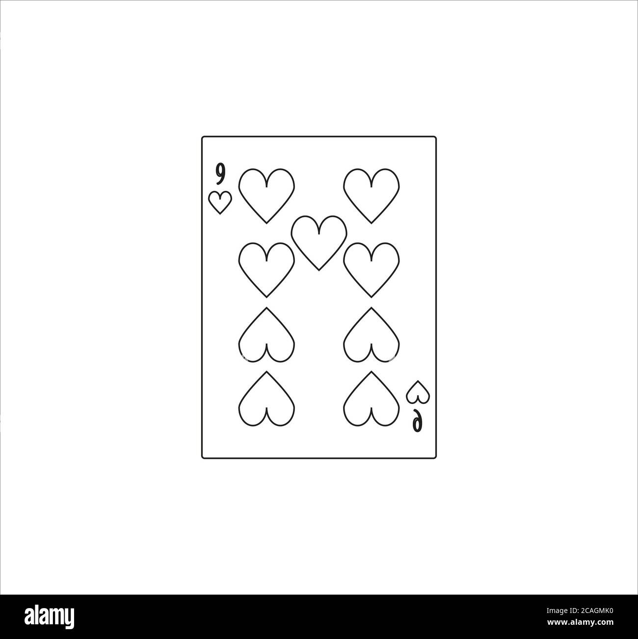 Black and white illustration of a playing card 9 of heart Stock Photo ...