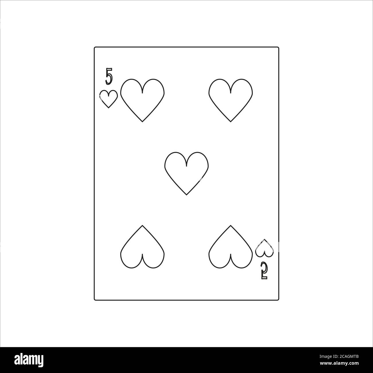 Illustration of an uncolored number five of hearts playing card for web ...