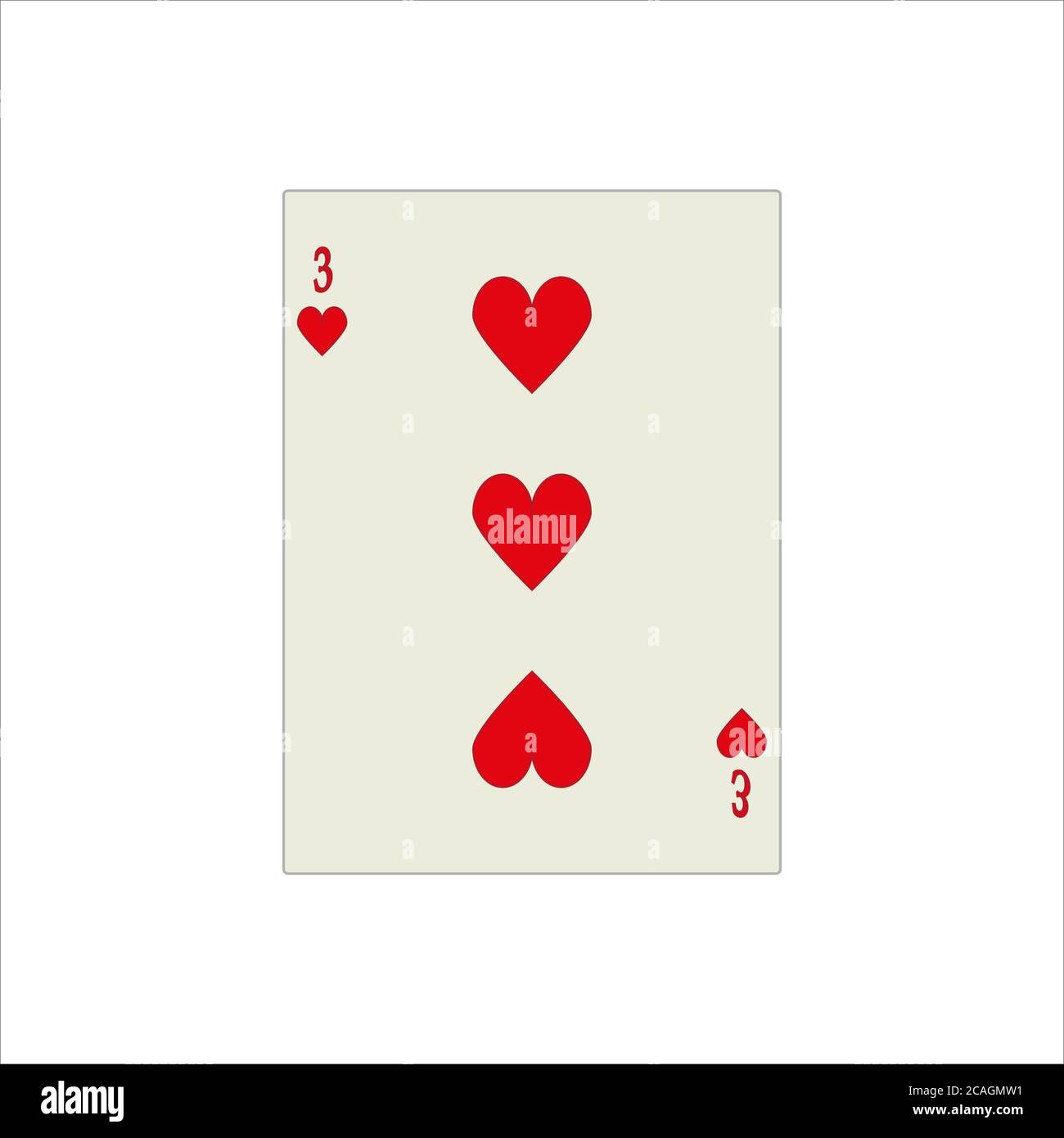 Illustration of a three of hearts playing card with isolated on a white ...