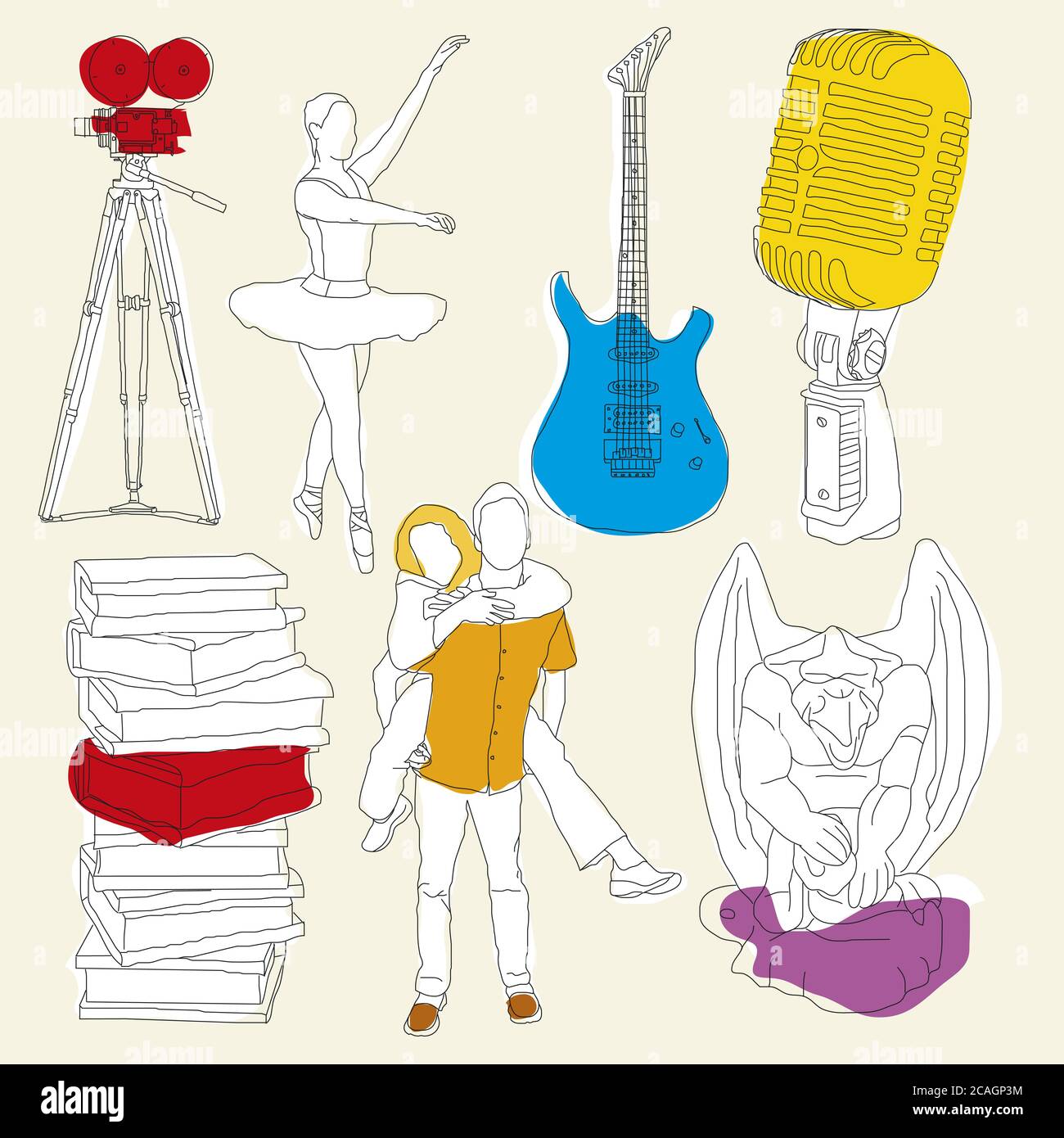 Vector illustration. Set of different artistic symbols in lineal style ...
