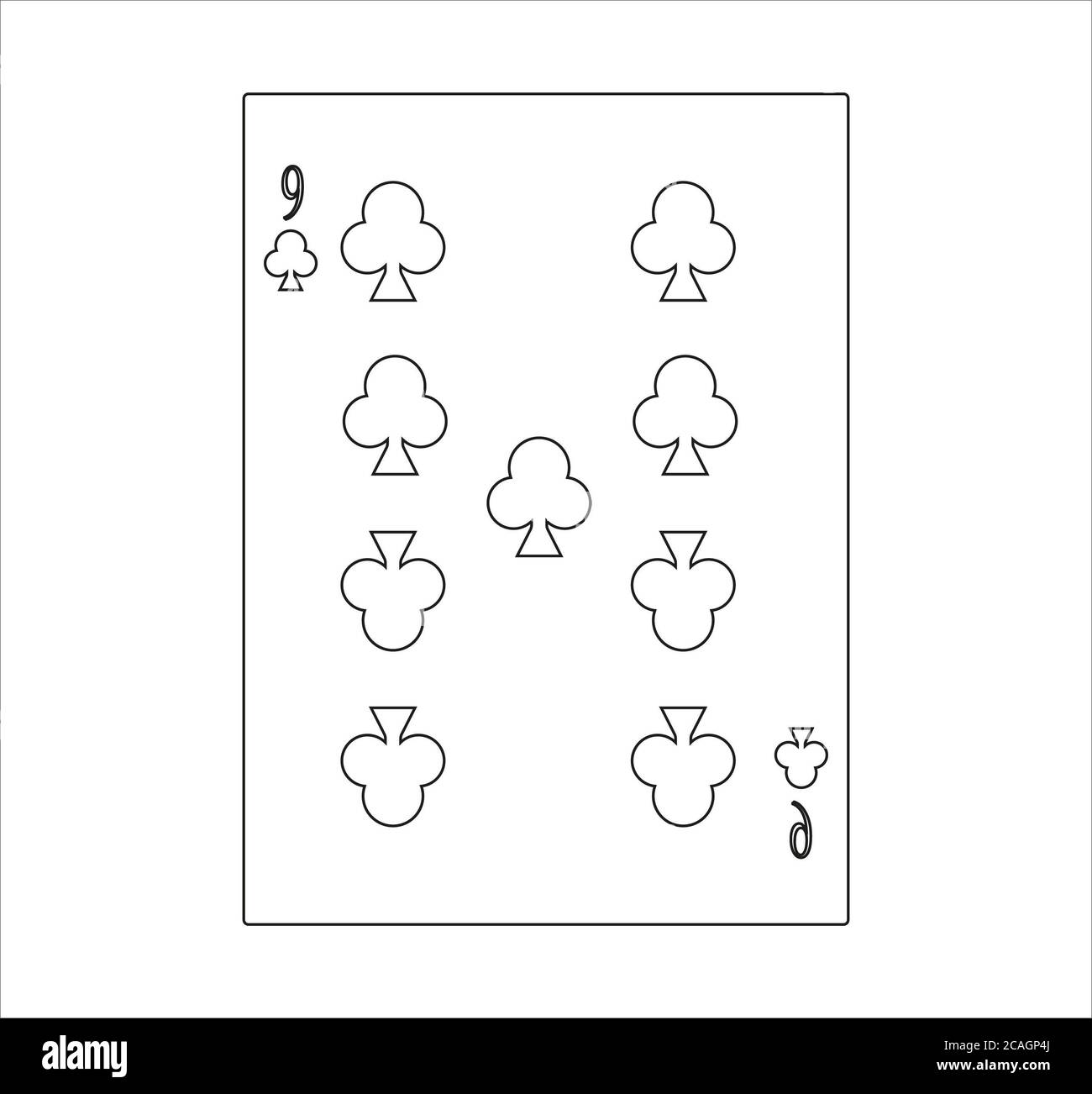 Illustration of a nine of clubs playing card with isolated on a white ...