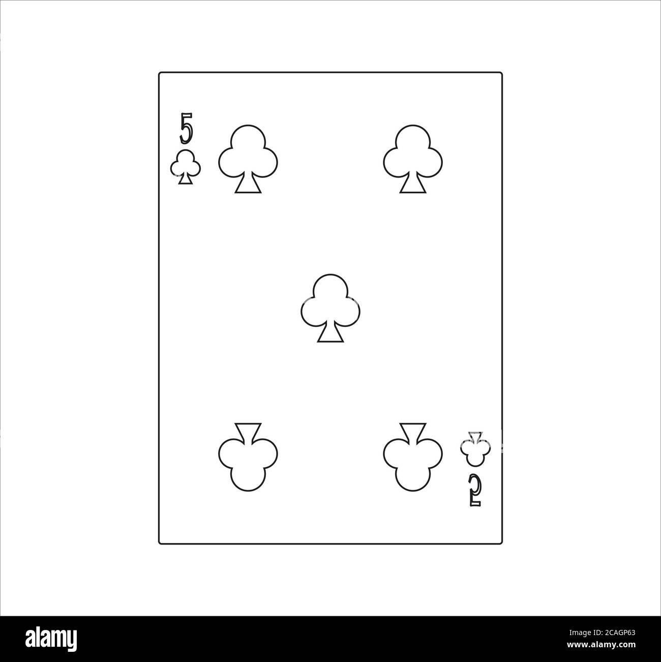 Black and white illustration of playing card 5 of club Stock Photo - Alamy