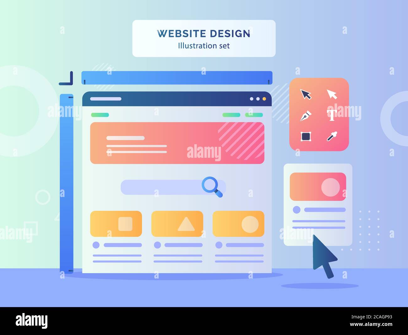 Website design illustration set wireframe on display monitor computer ...