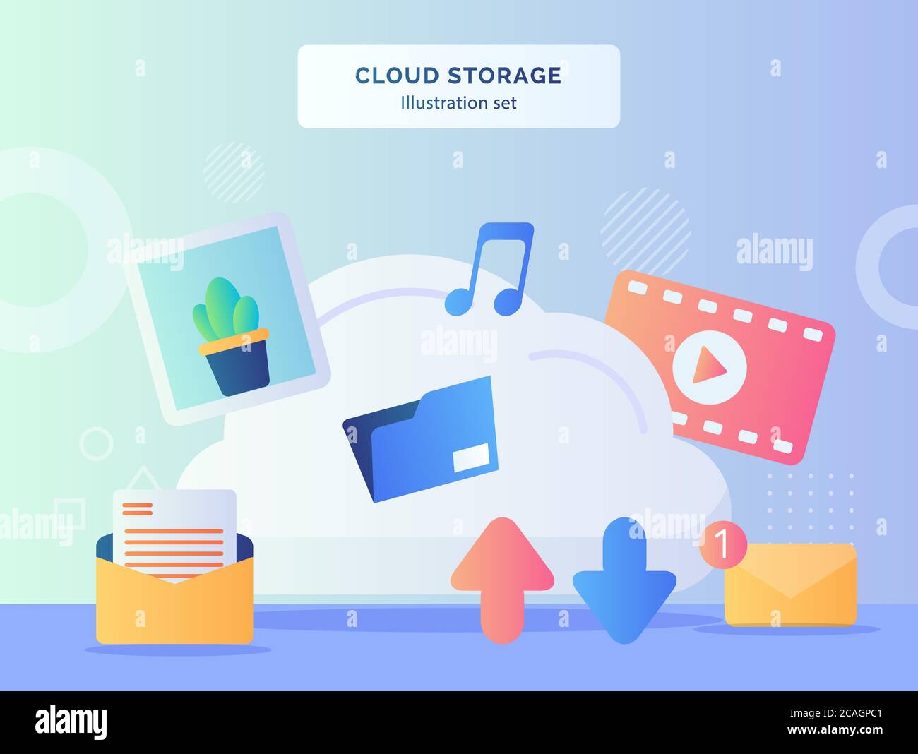 Cloud storage illustration set Cloud background of picture music video ...