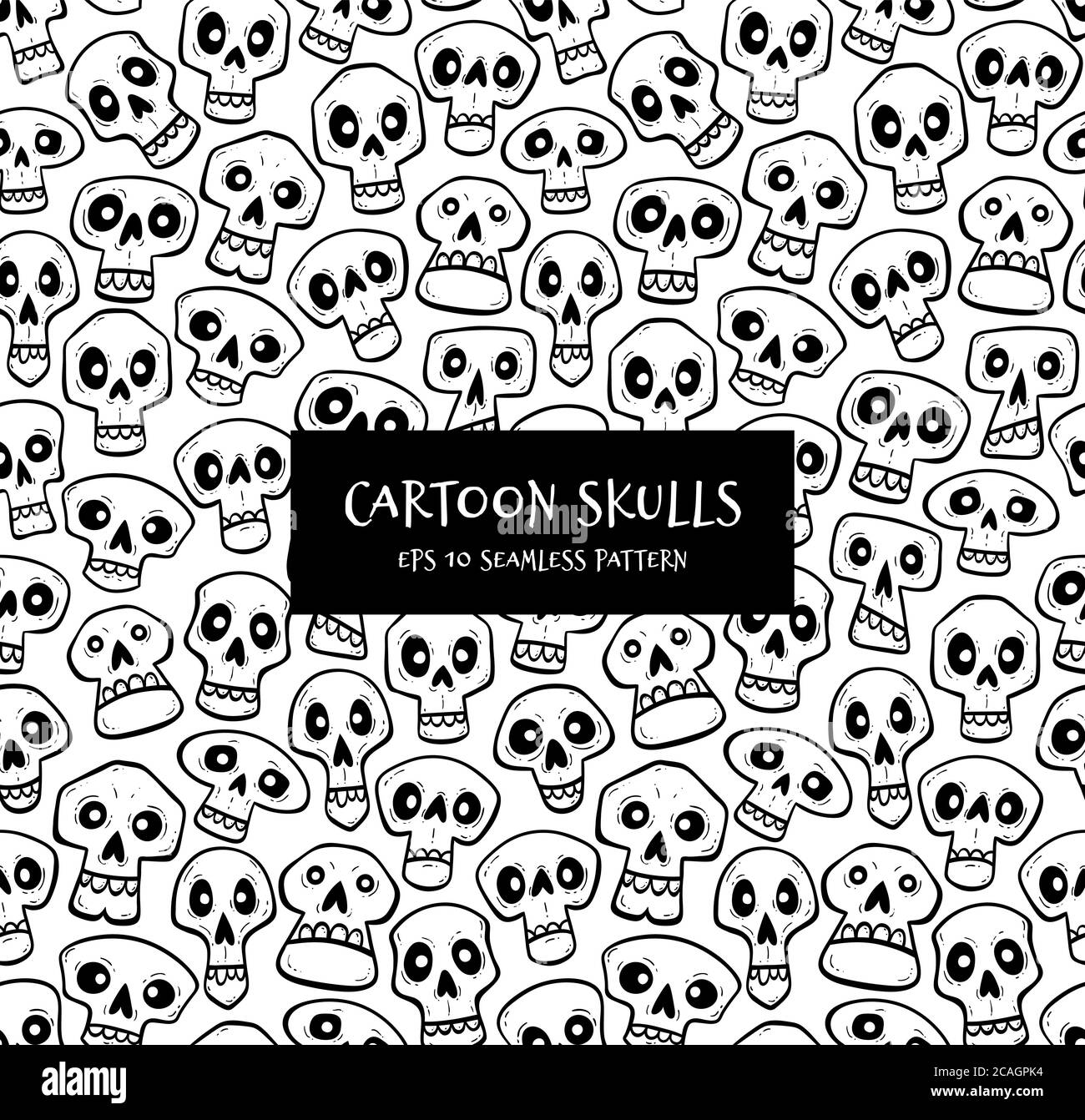 Skulls seamless pattern. Cute hand drawn halloween skulls in cartoon ...