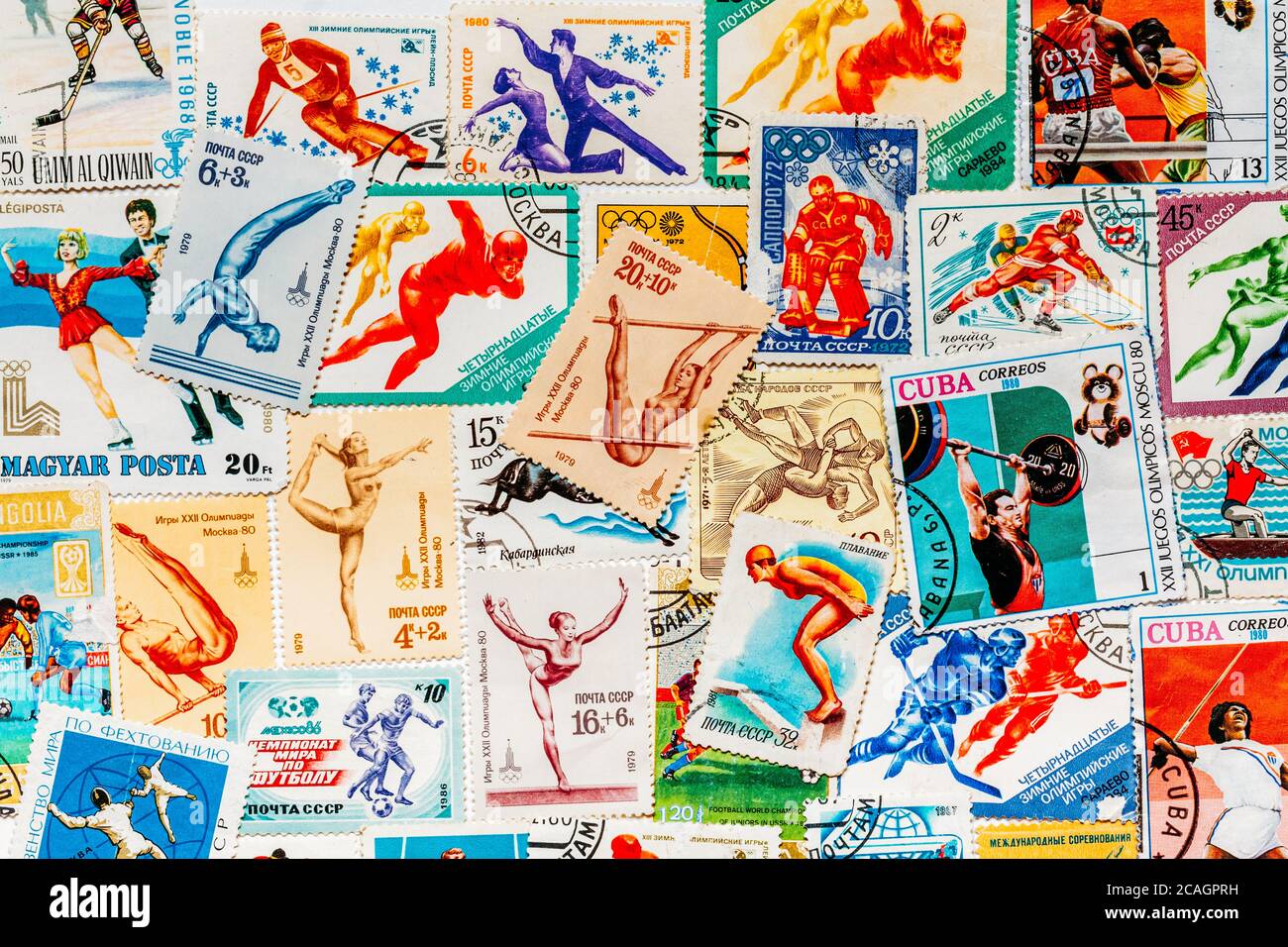 Stamps printed in different countries shows set sport olympic games ...