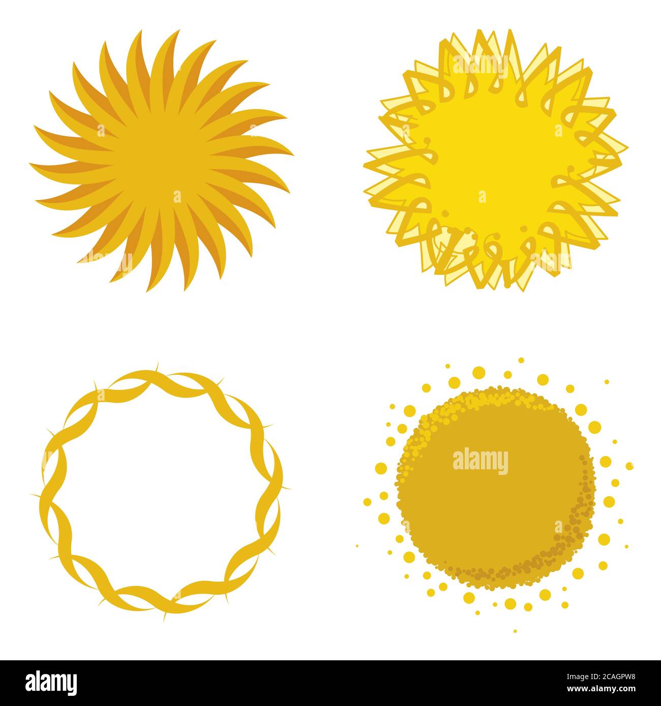 Vector illustration. Four icon set of plain sun symbols isolated on ...