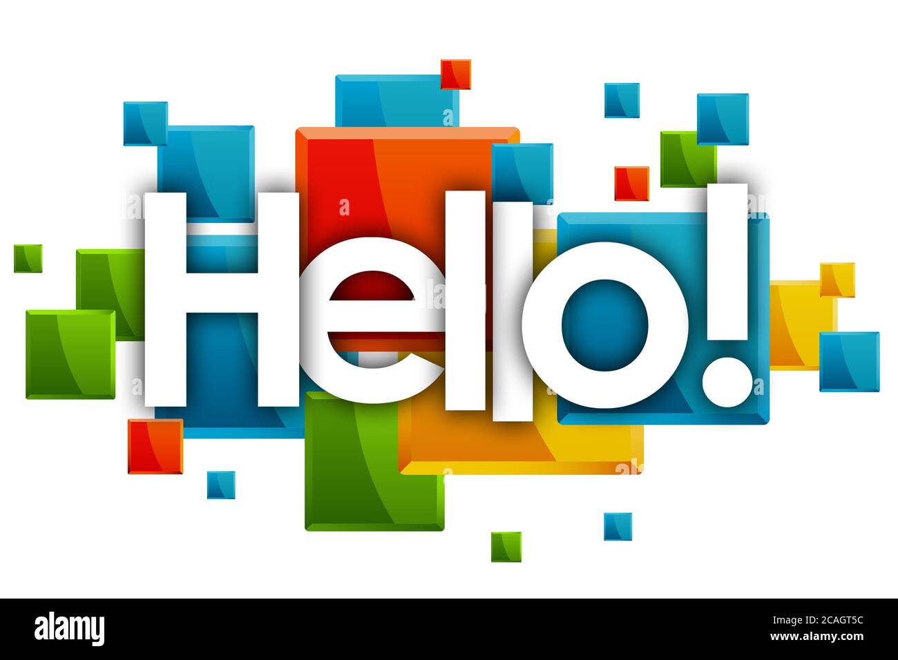 hello word in rectangles and white background Stock Photo - Alamy