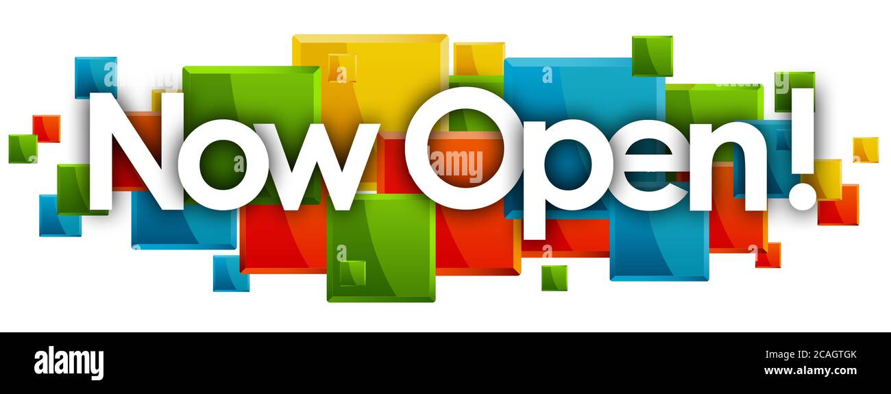 now open word in rectangles background Stock Photo - Alamy