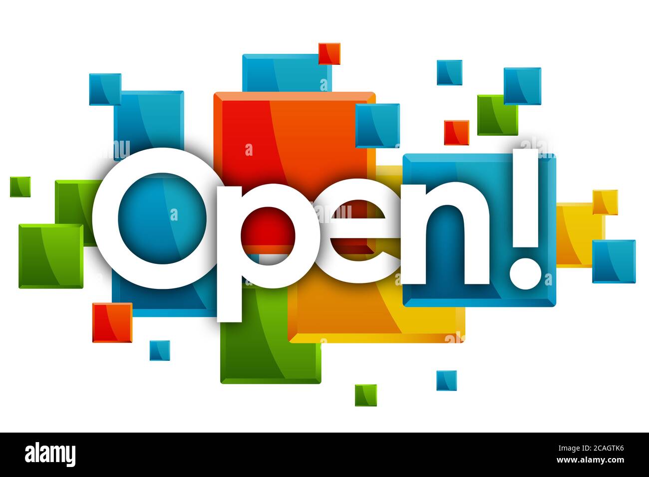 Open word in rectangles and white background Stock Photo - Alamy