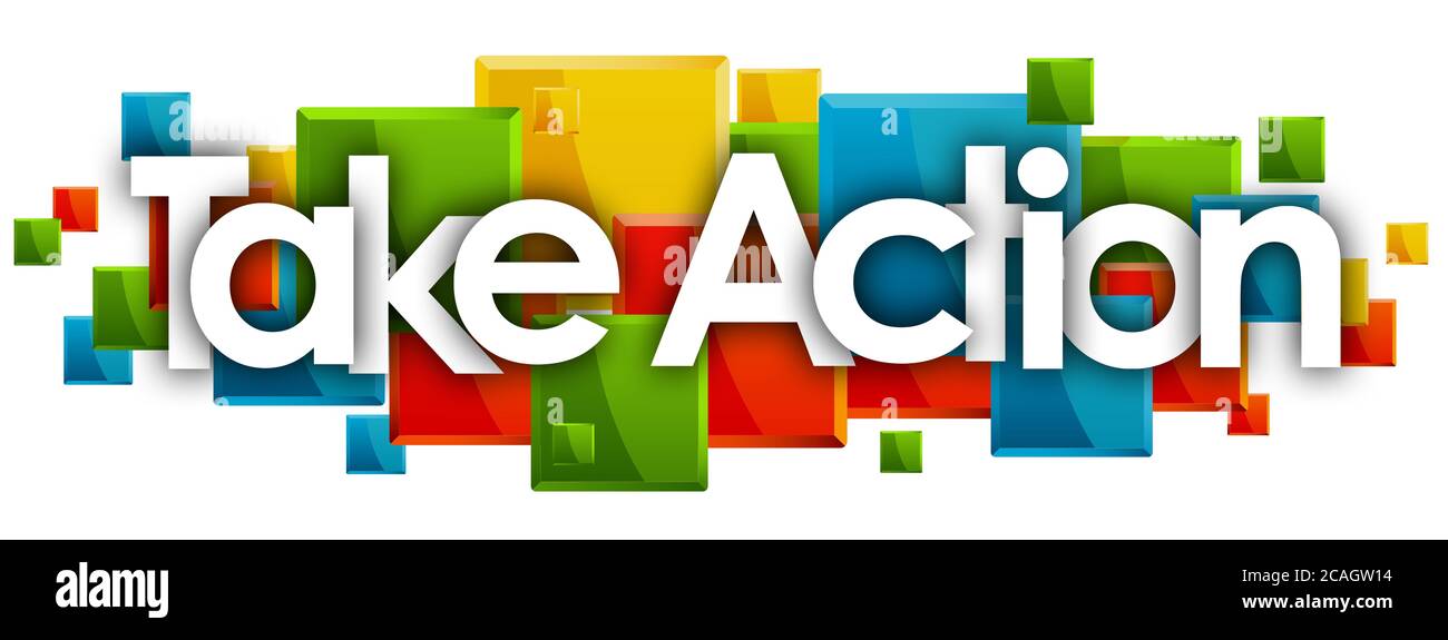 Take action word in rectangles background Stock Photo - Alamy
