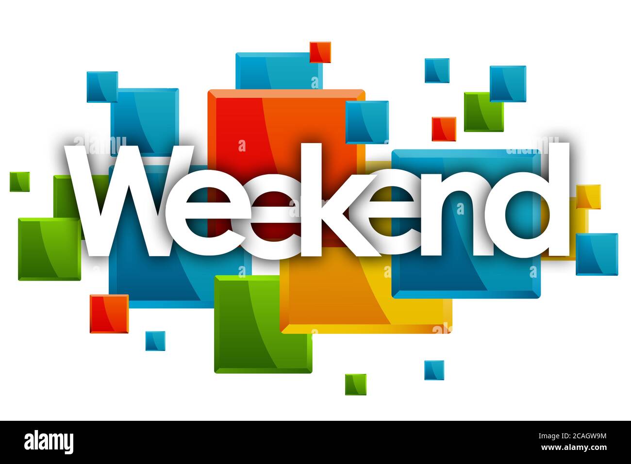 weekend word in rectangles and white background Stock Photo - Alamy