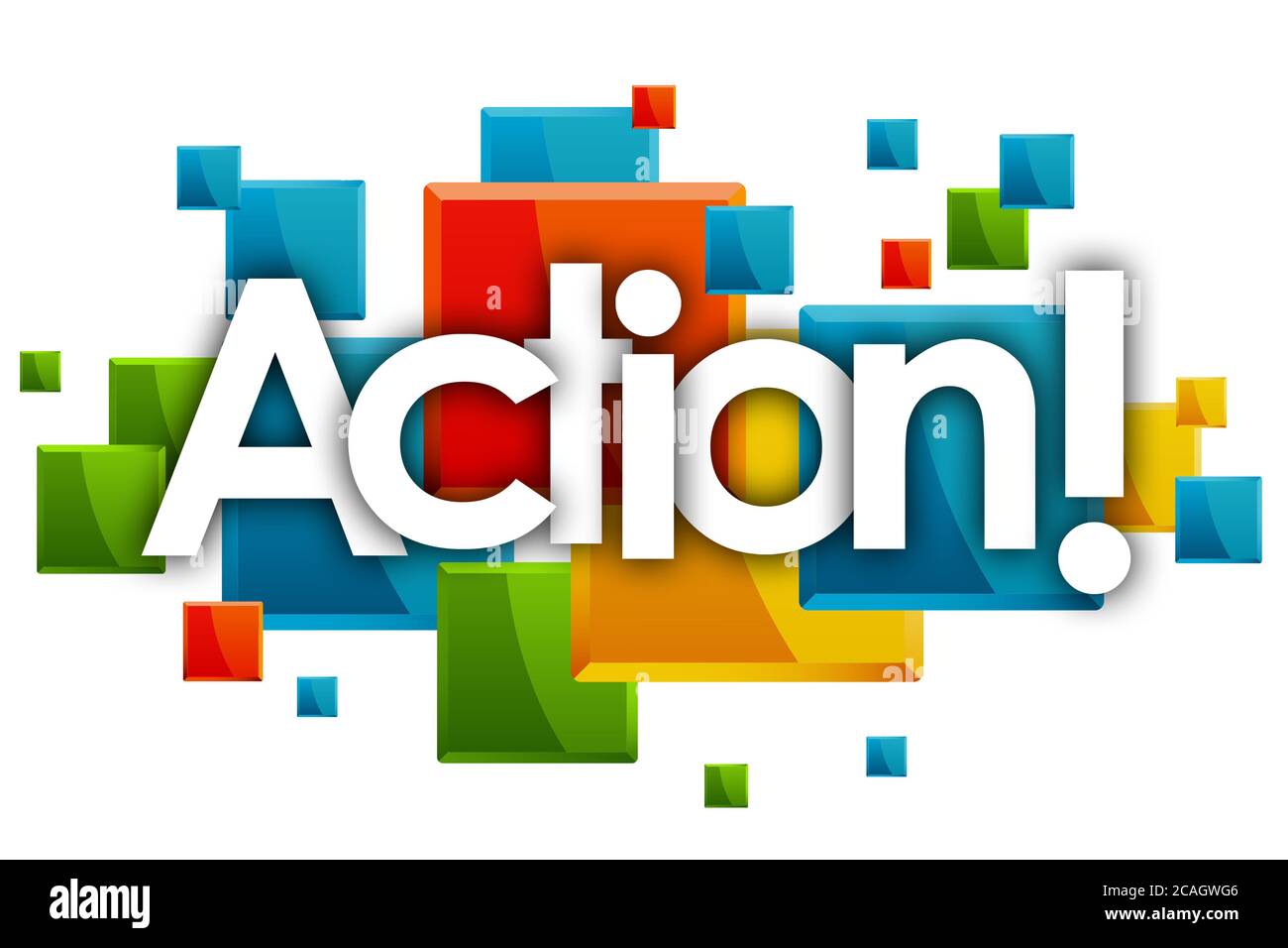 action word in rectangles and white background Stock Photo - Alamy