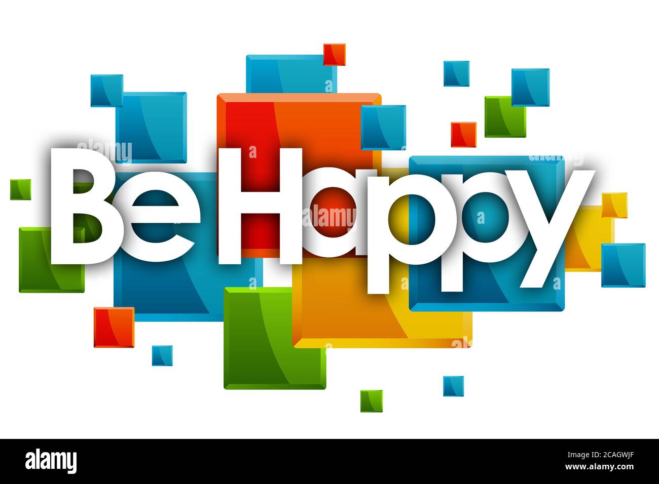 be happy word in rectangles and white background Stock Photo - Alamy