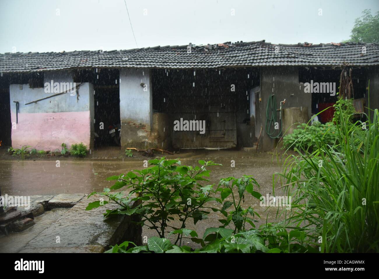 Rain in village. beautiful village photo background Stock Photo - Alamy