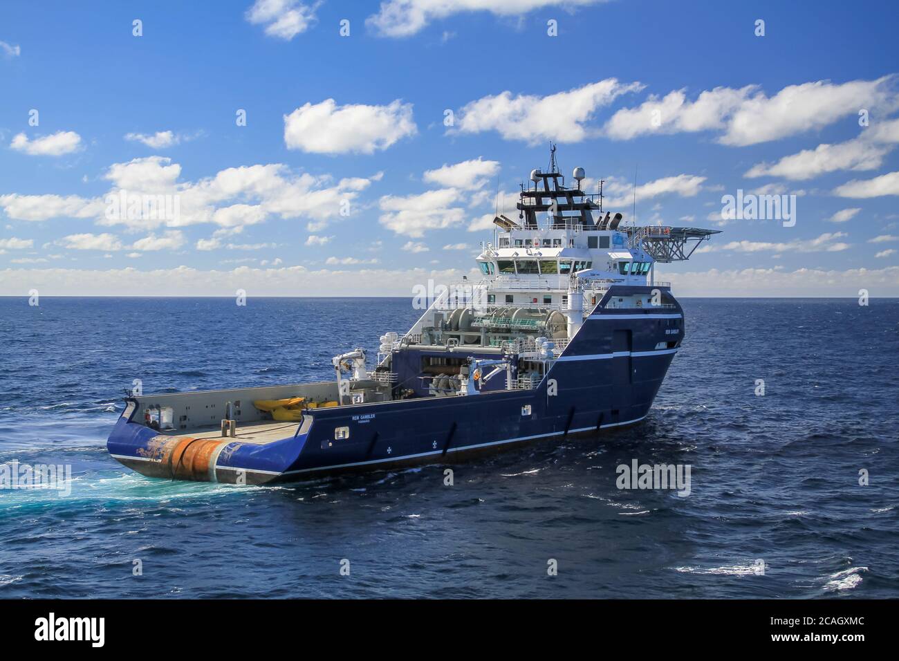 ABERDEEN SCOTLAND - 2010 SEPTEMBER 05. Blue offshore AHTS vessel with ...