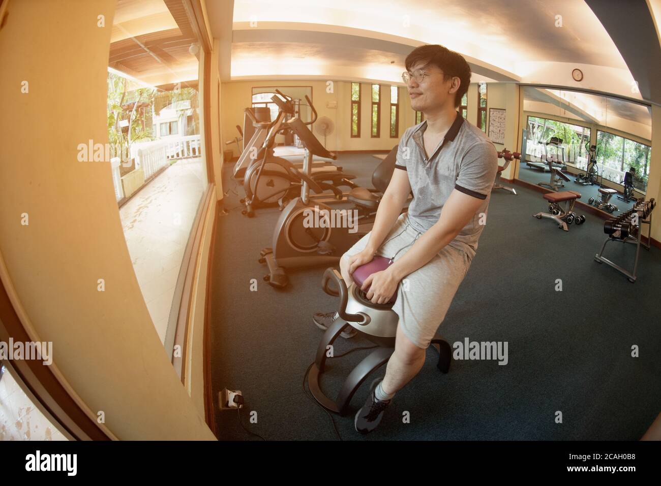 The sport and healthy lifestyle concept, Asian male exercise by Waist ...