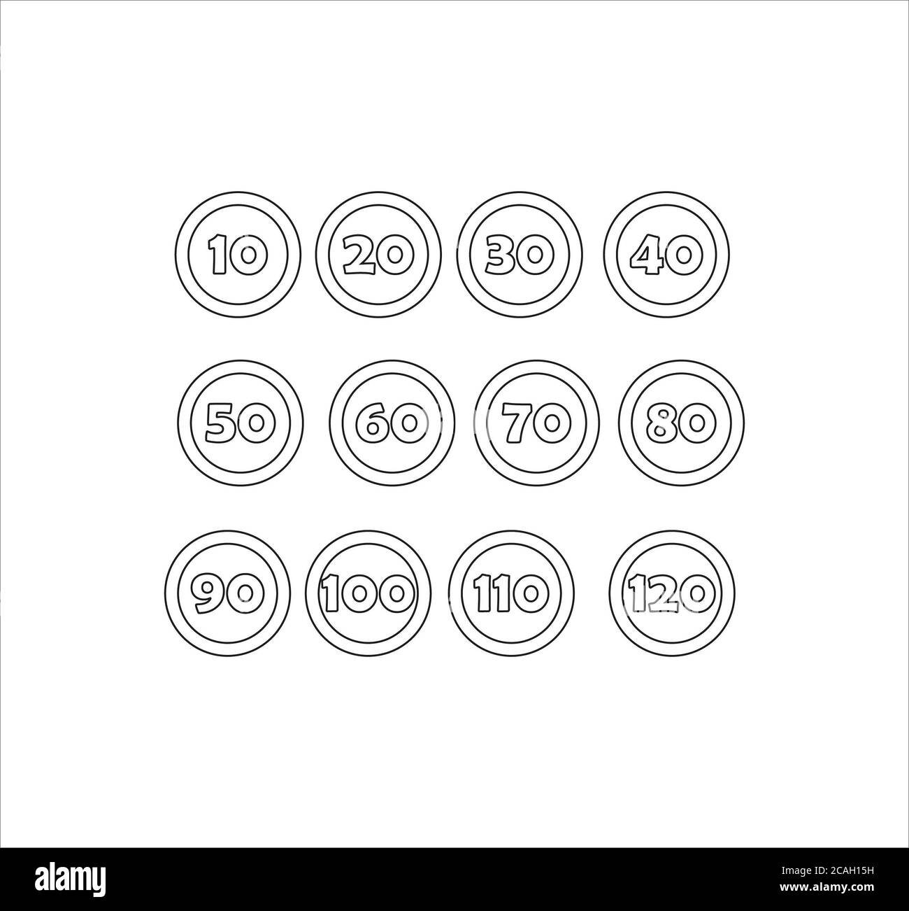 Set of black and white speed limit sign icons Stock Photo - Alamy