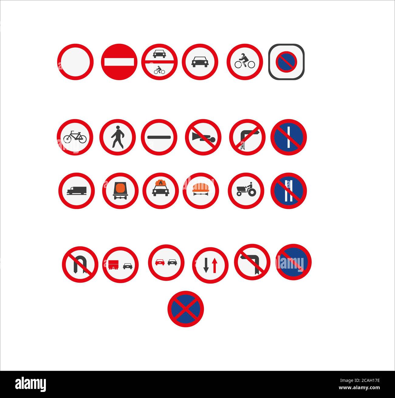 Illustration of prohibition traffic signs icons isolated on a white ...