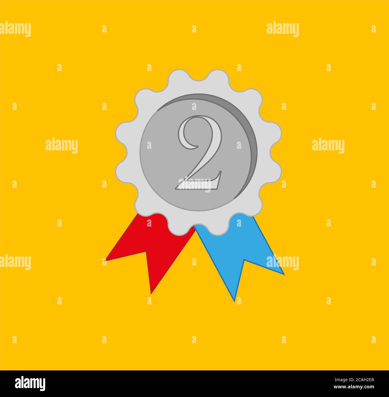 Illustration of a second-place silver medal isolated on a yellow ...