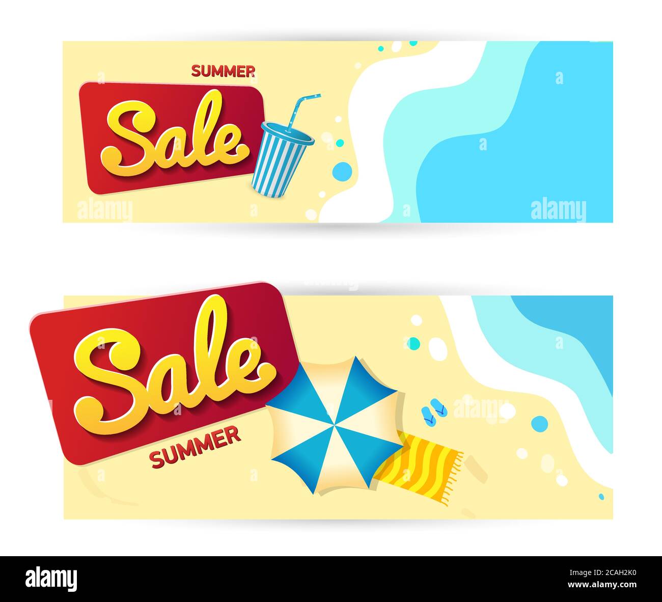 Summer Sale, Promotion banner Offer. Set horizontal Banner Sunny summer ...