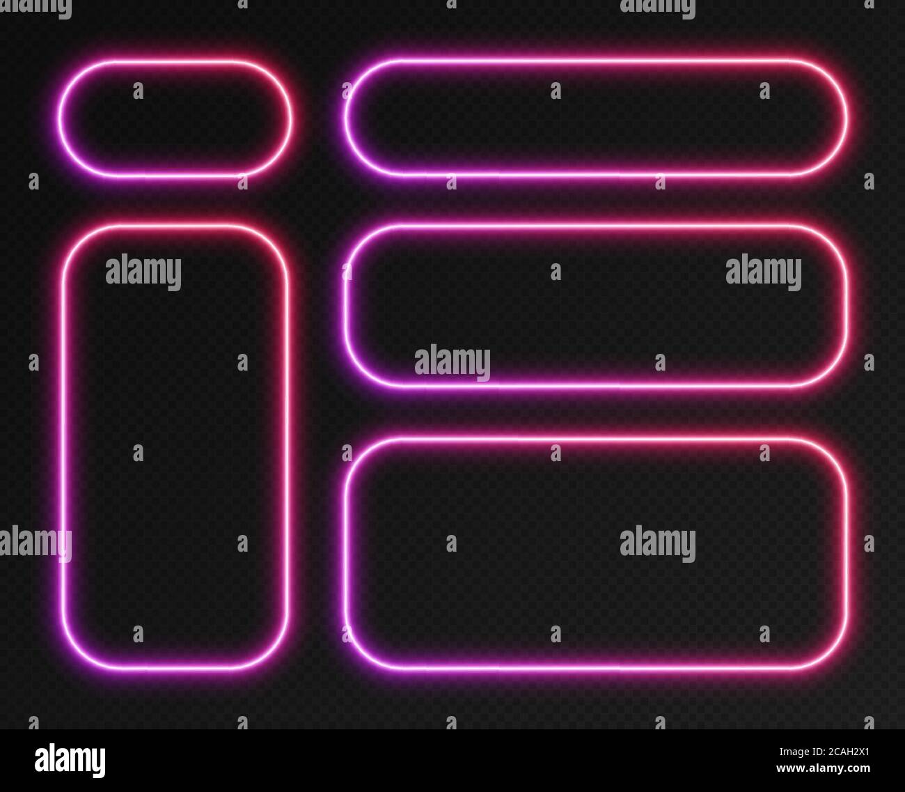 Neon gradient frames set, collection of purple-red glowing rounded ...