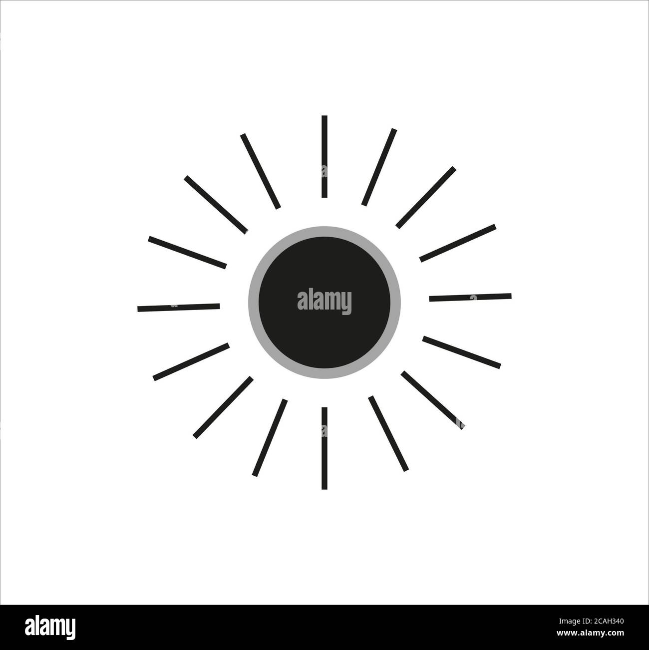 Illustration of a black sun icon for mobile or web design isolated on a ...