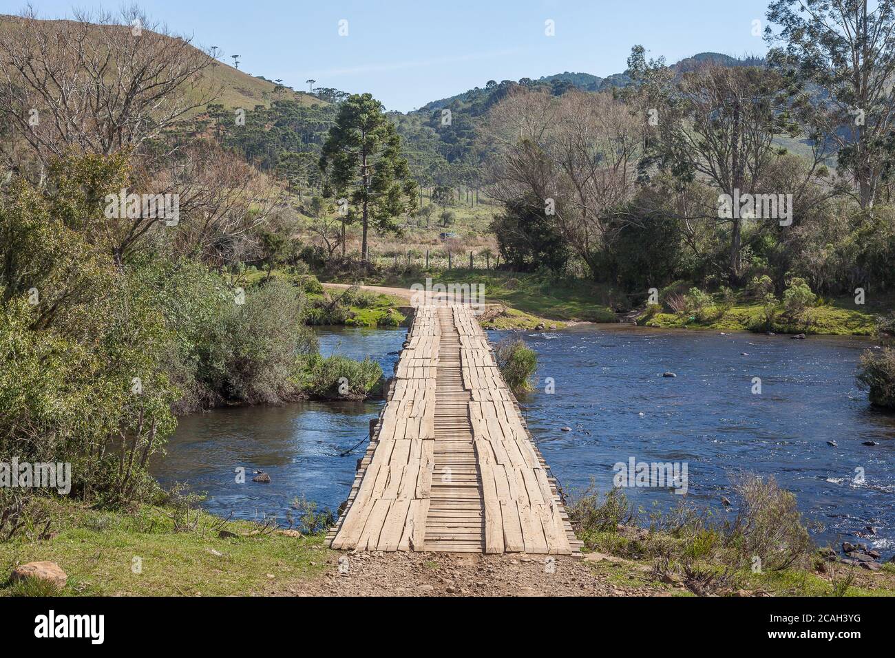 Wooden bridge over Contas river - Border of the states of Santa ...