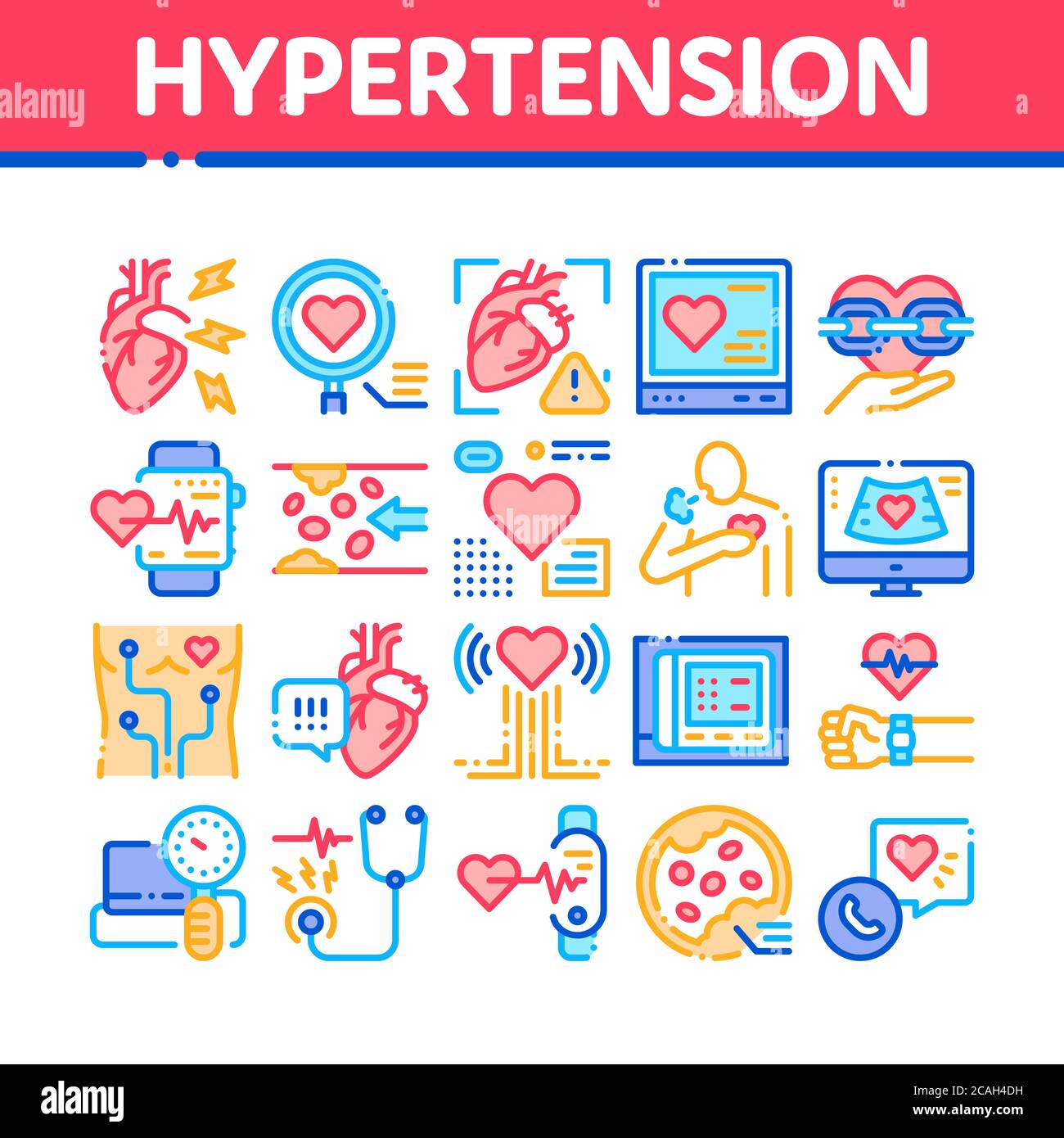Hypertension Disease Collection Icons Set Vector Stock Vector Image ...