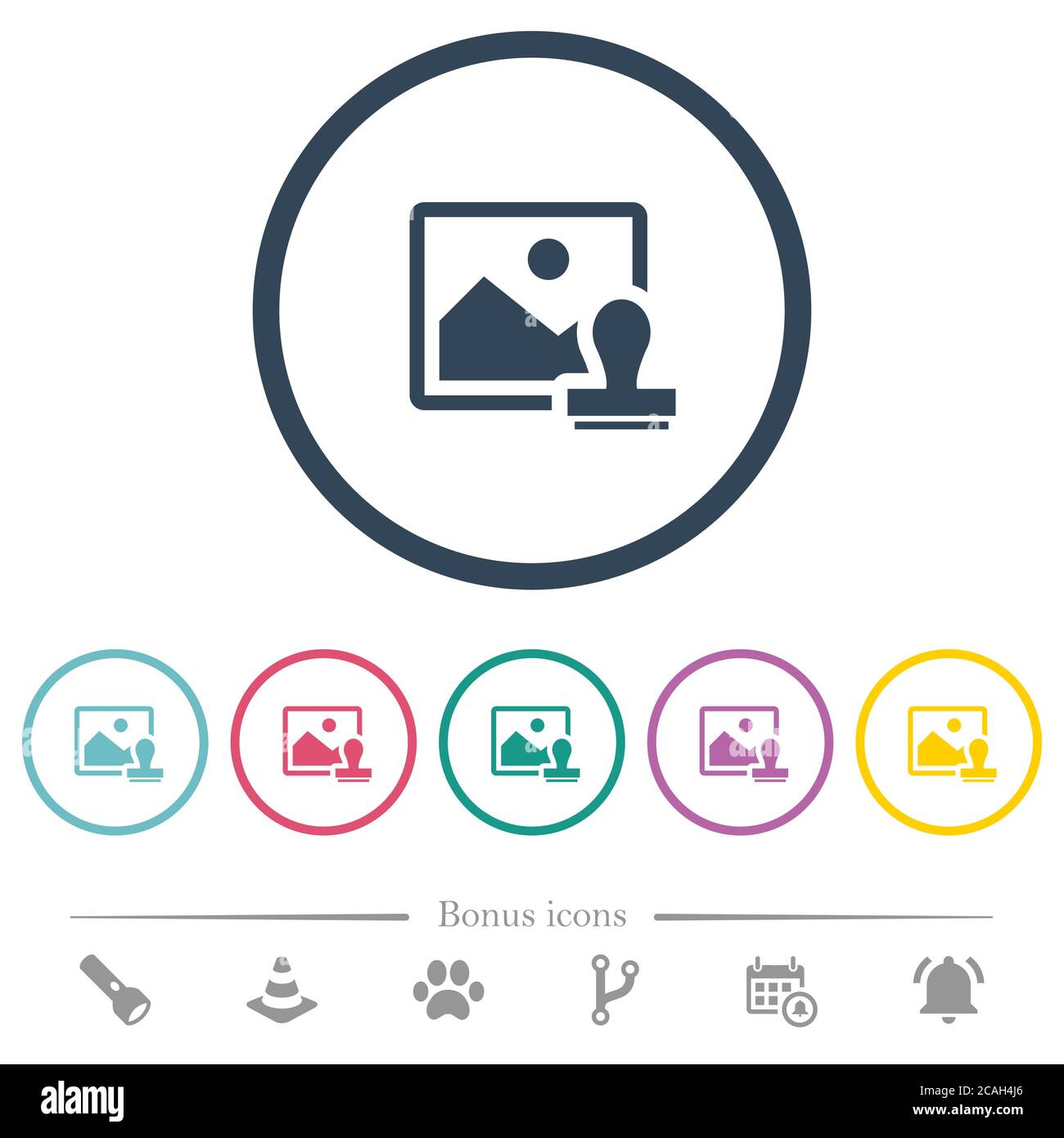 Image watermark flat color icons in round outlines. 6 bonus icons ...