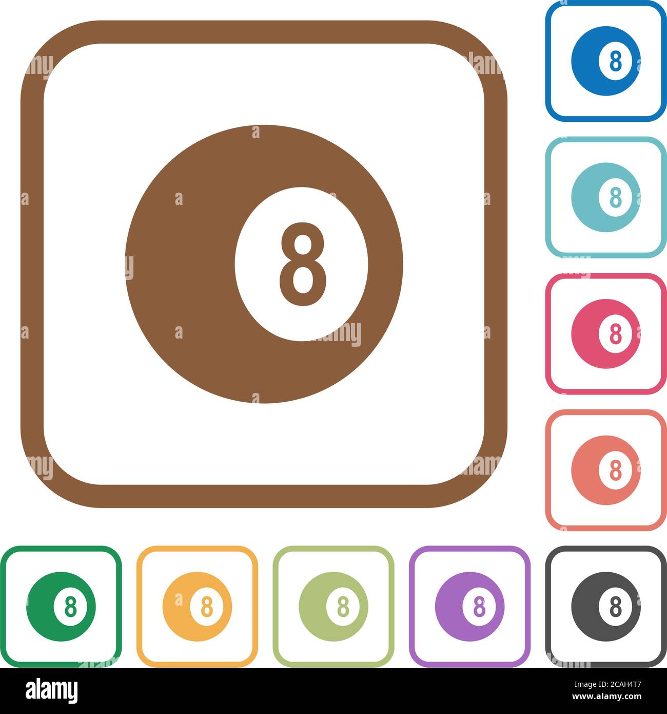 Black eight billiard ball simple icons in color rounded square frames ...