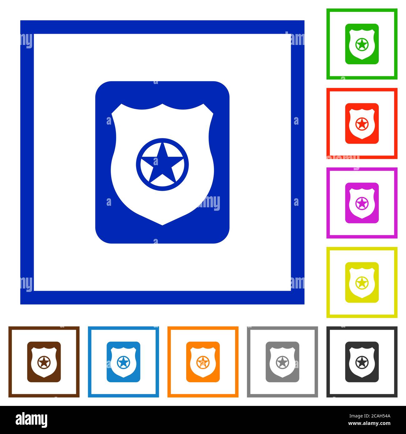 Police badge flat color icons in square frames on white background ...