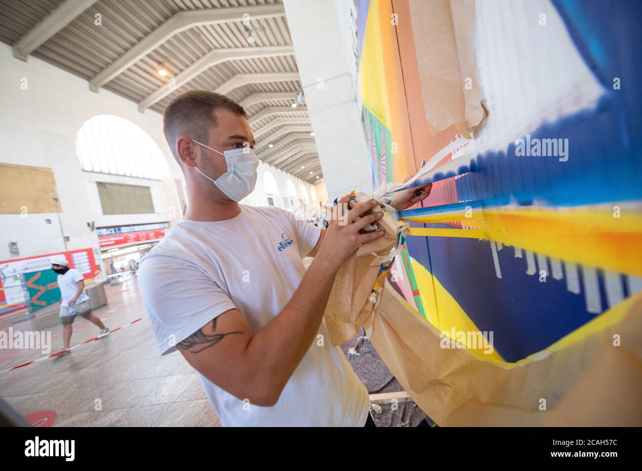 Stuttgart, Germany. 07th Aug, 2020. Graffiti artist Basti pulls ...