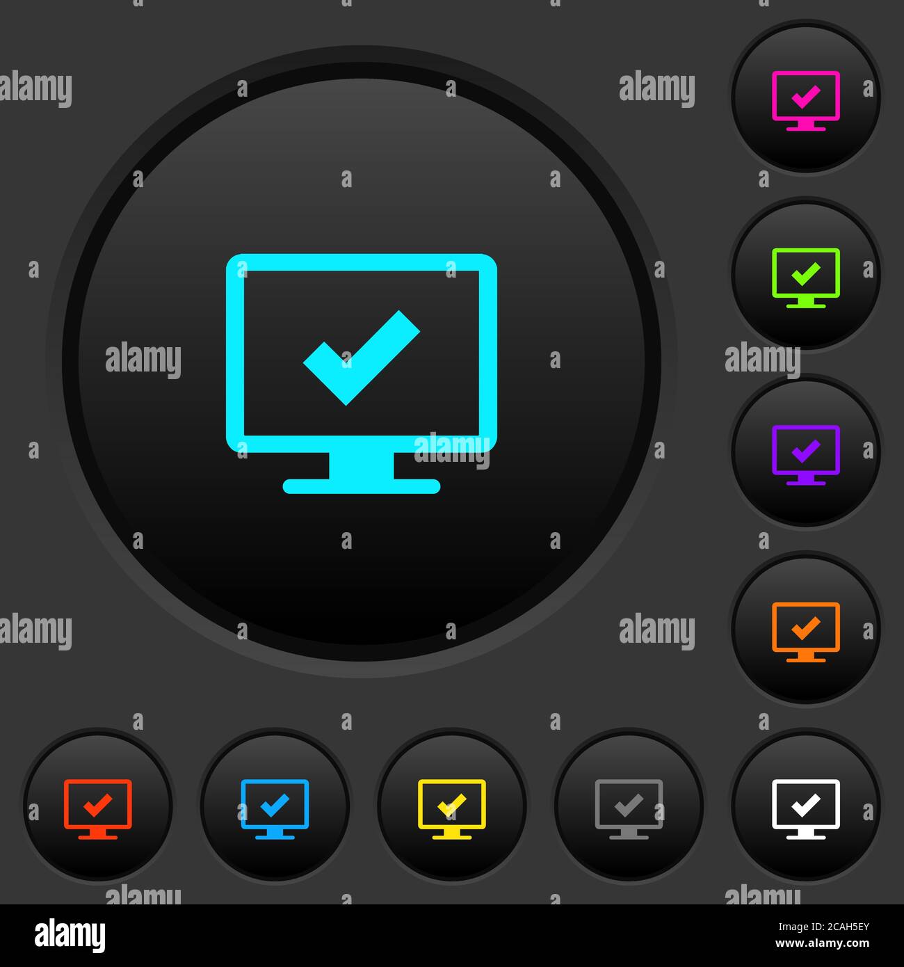 Accept display settings dark push buttons with vivid color icons on ...
