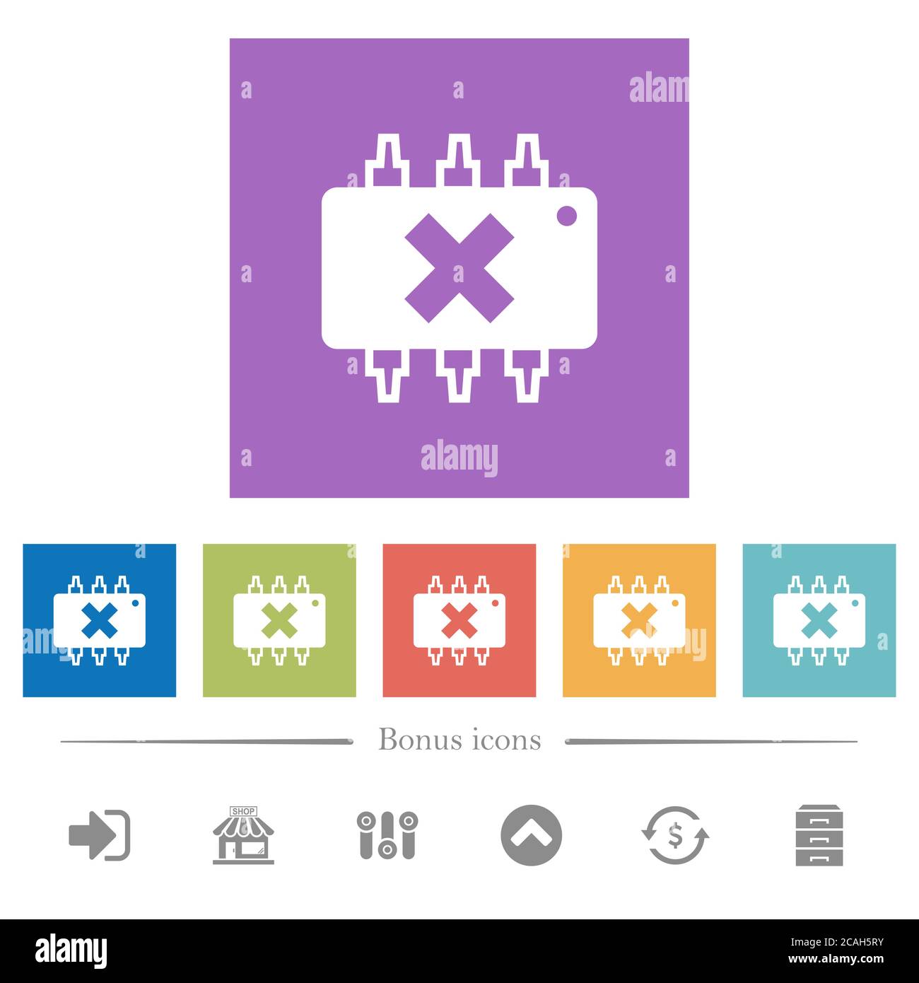 Hardware failure flat white icons in square backgrounds. 6 bonus icons ...