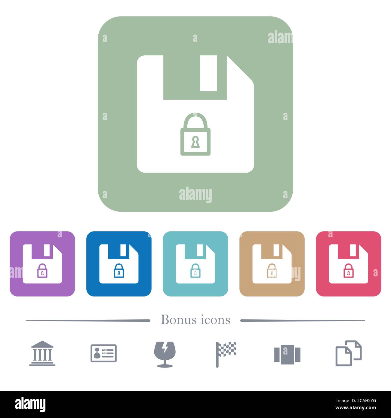 Lock file white flat icons on color rounded square backgrounds. 6 bonus ...