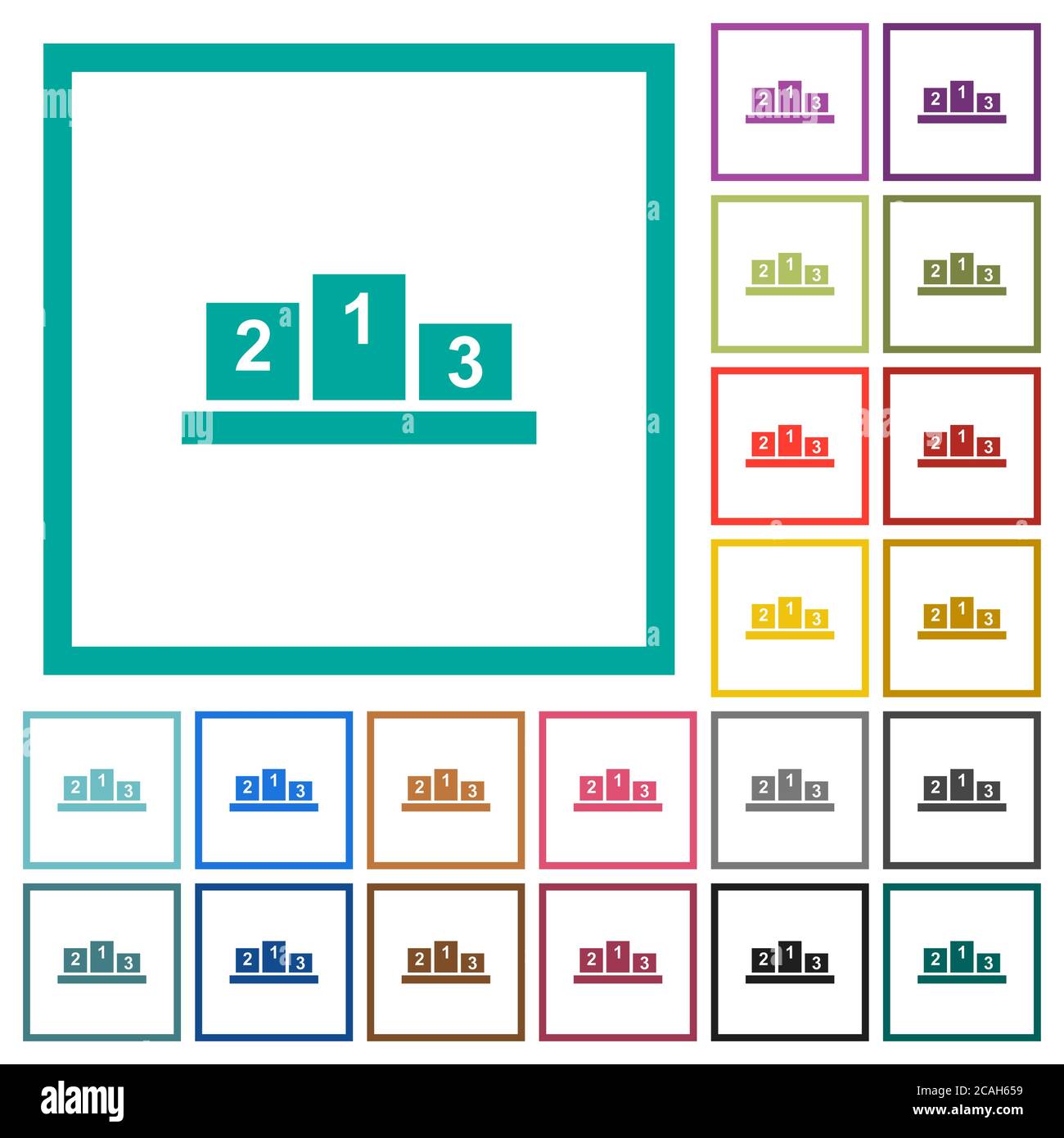 Winners podium with inside numbers flat color icons with quadrant ...