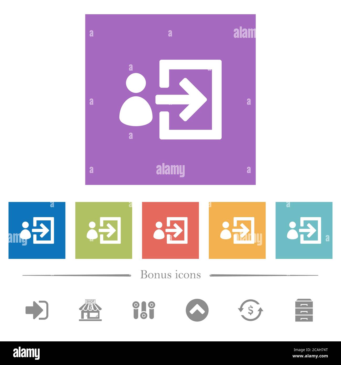 User login flat white icons in square backgrounds. 6 bonus icons ...