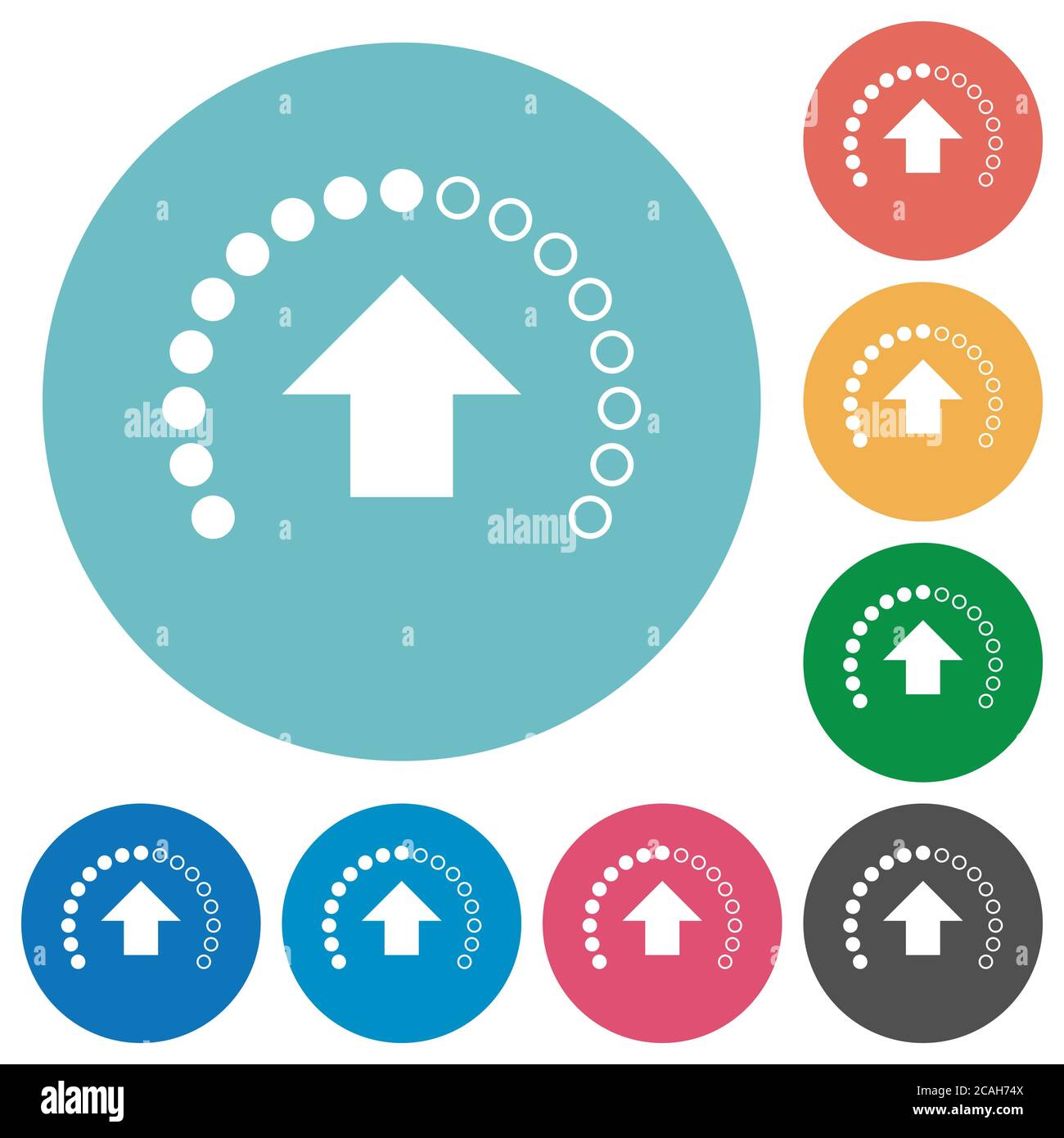 Upload in progress flat white icons on round color backgrounds Stock ...