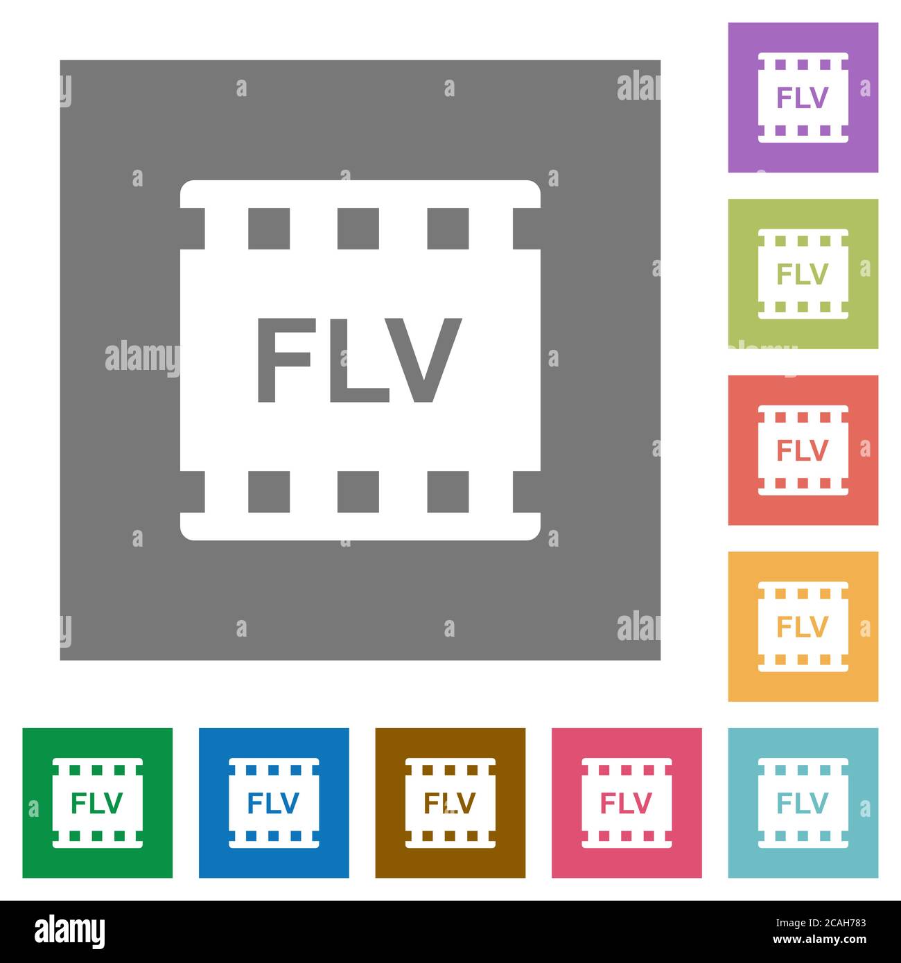 FLV movie format flat icons on simple color square backgrounds Stock Vector Image & Art - Alamy