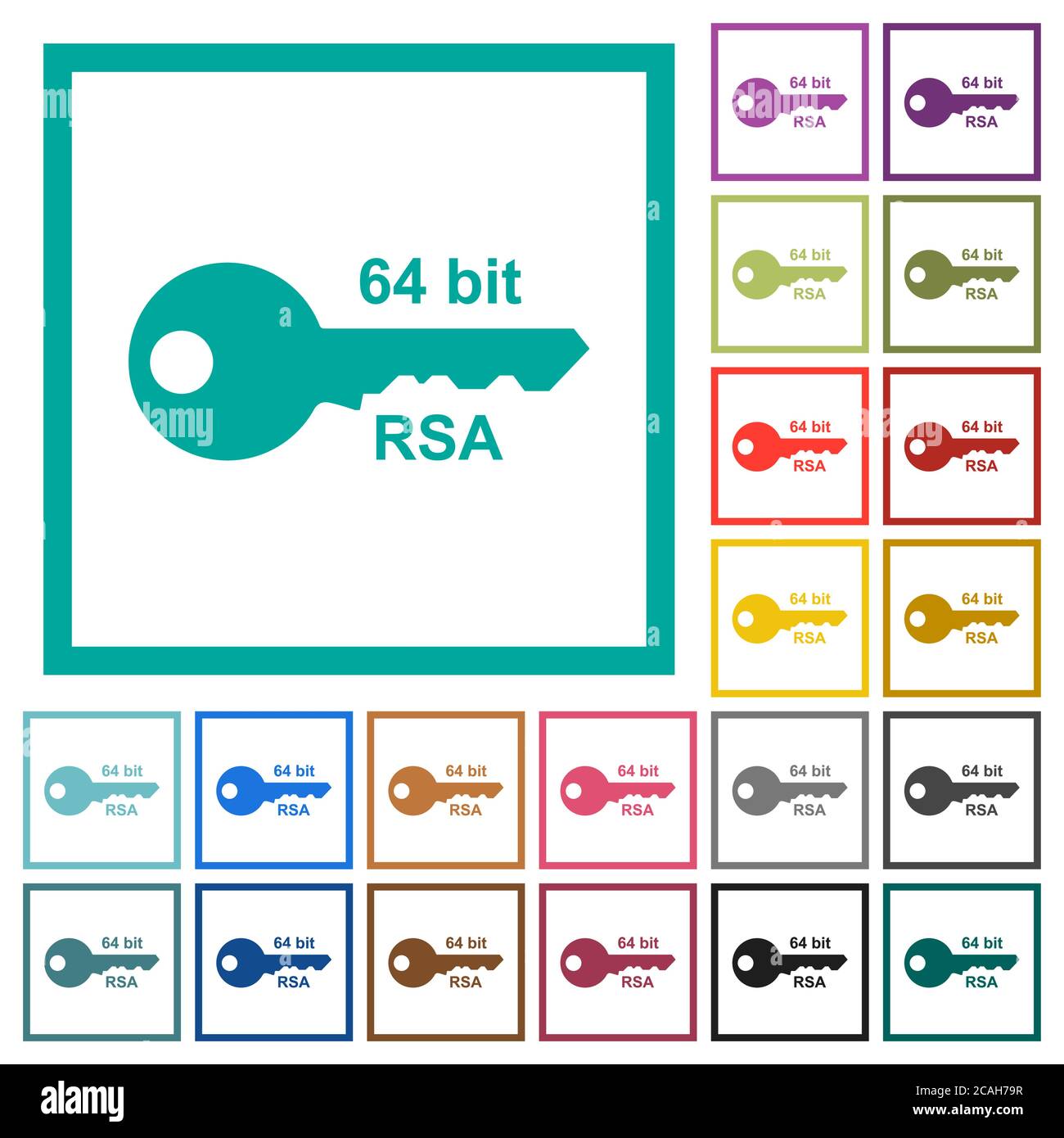 64 bit rsa encryption flat color icons with quadrant frames on white ...