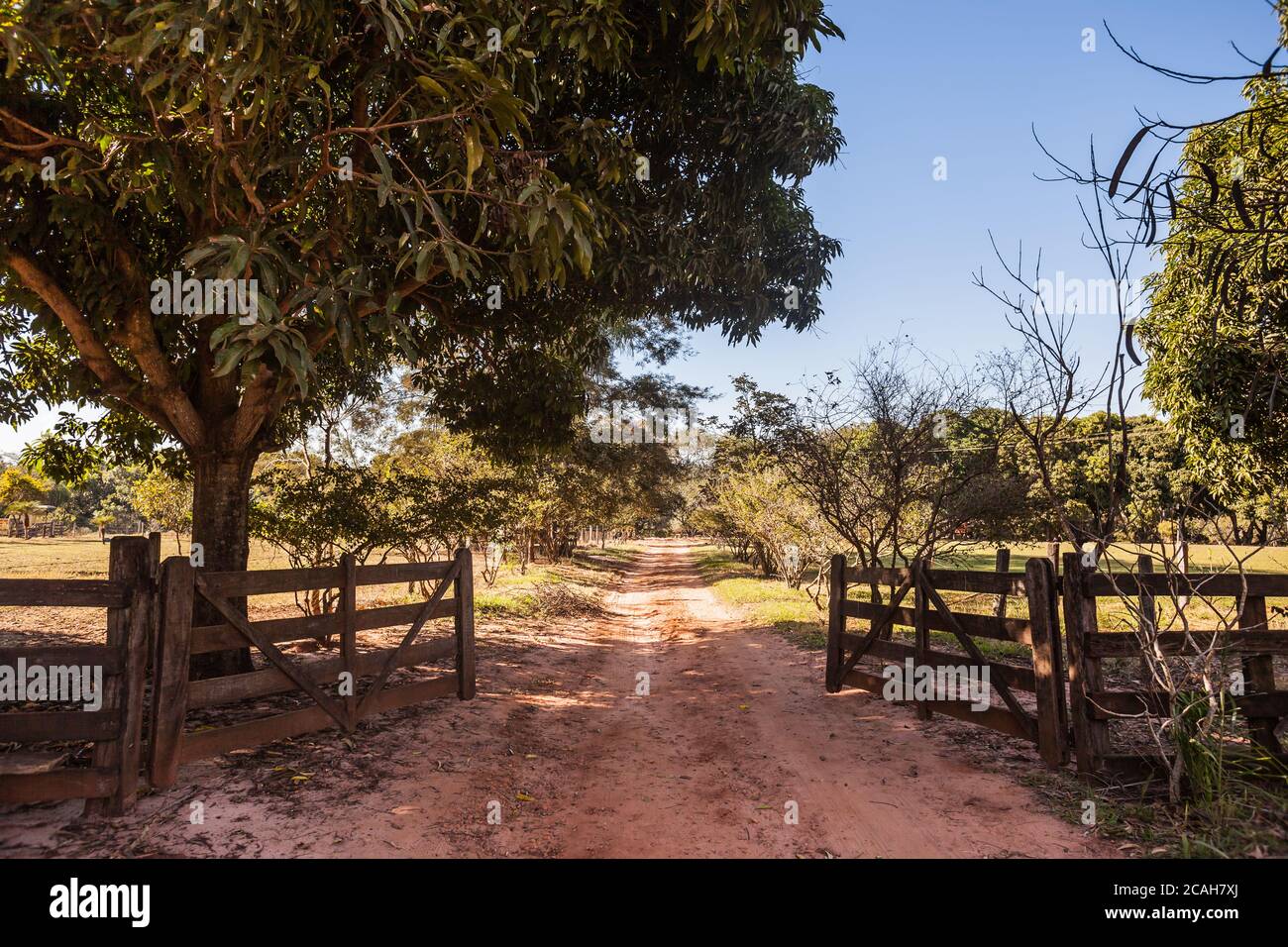 Wooden portress opened on the way Stock Photo - Alamy