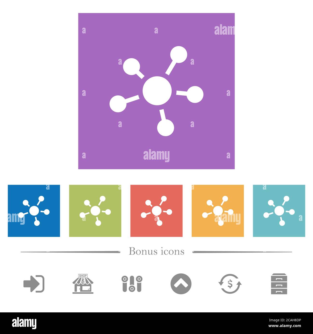 Network connections flat white icons in square backgrounds. 6 bonus ...